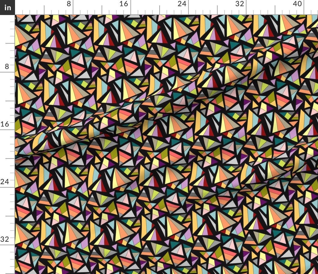 Rainbow Geometric Fabric Triangles in Multicolor on Black by | Etsy