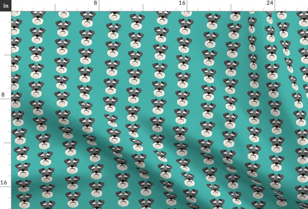 Schnauzer Dog Fabric - Schnauzer Head Fabric by Petfriendly- Turquoise ...