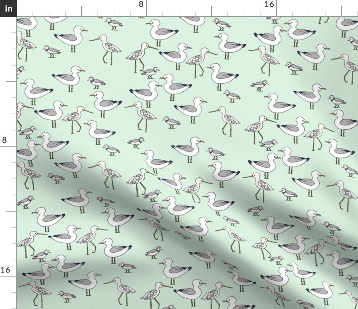 Seagull Fabric Beach Birds by Sweetmelodydesigns Mint | Etsy