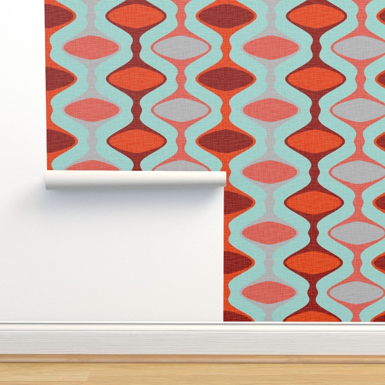 Geometric Wallpaper orange Blue by Fernlesliestudio Ogee - Etsy