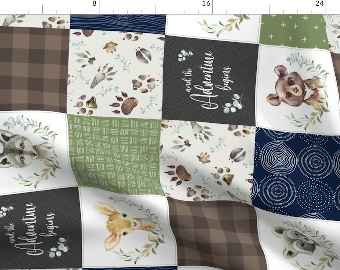 Woodland Baby Animal Cheater Quilt Fabric by the Yard Neutral Nursery ...