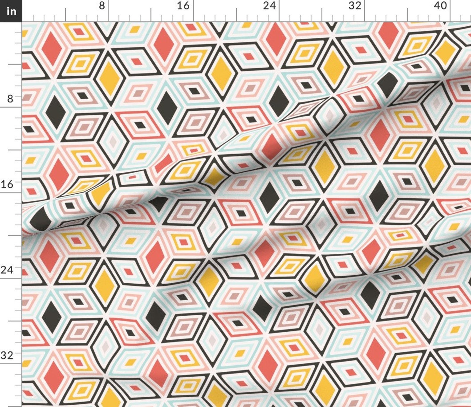 3d Cubism Fabric Simple Cubism in Coral and Blue by Milatoo - Etsy