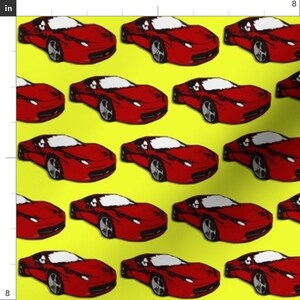 Race Car Fabric Sports Car Pattern in Yellow and Red by - Etsy