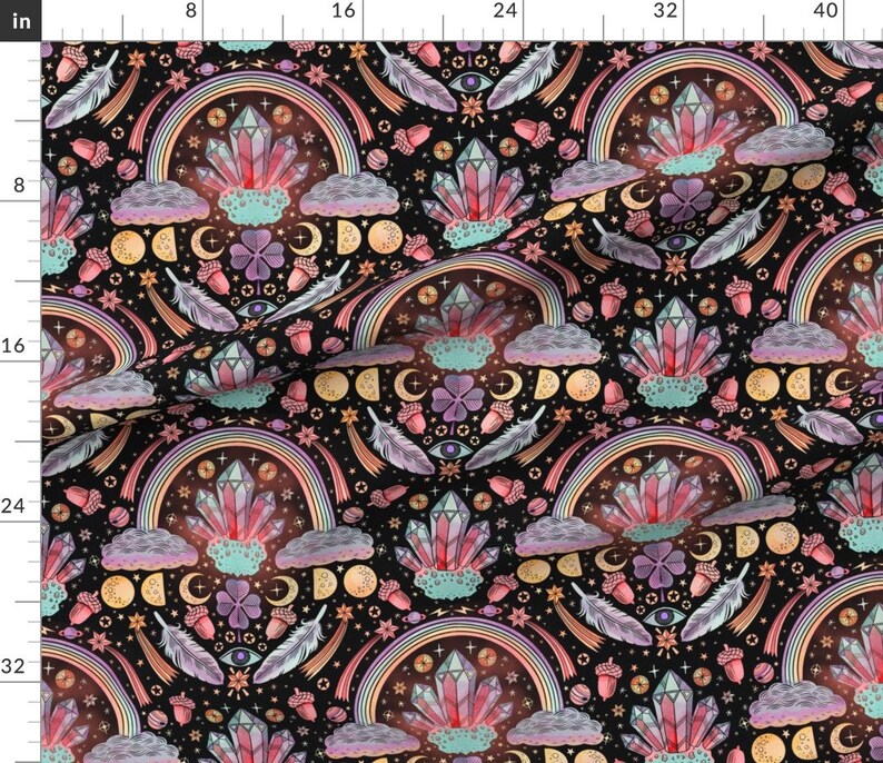 Astrology Fabric All the Good Luck by Rebelform Black | Etsy