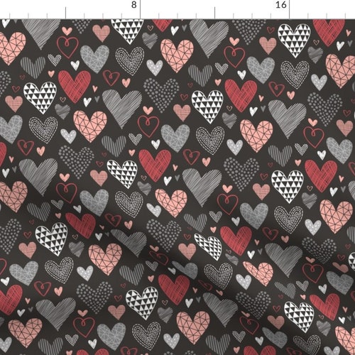 Heart Fabric Hearts Geometric Love Valentine Red on Black by - Etsy