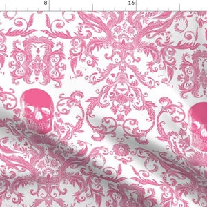 Pink Skull Fabric - Dread Damask // Fuchsia by Willowlanetextiles - Hot ...