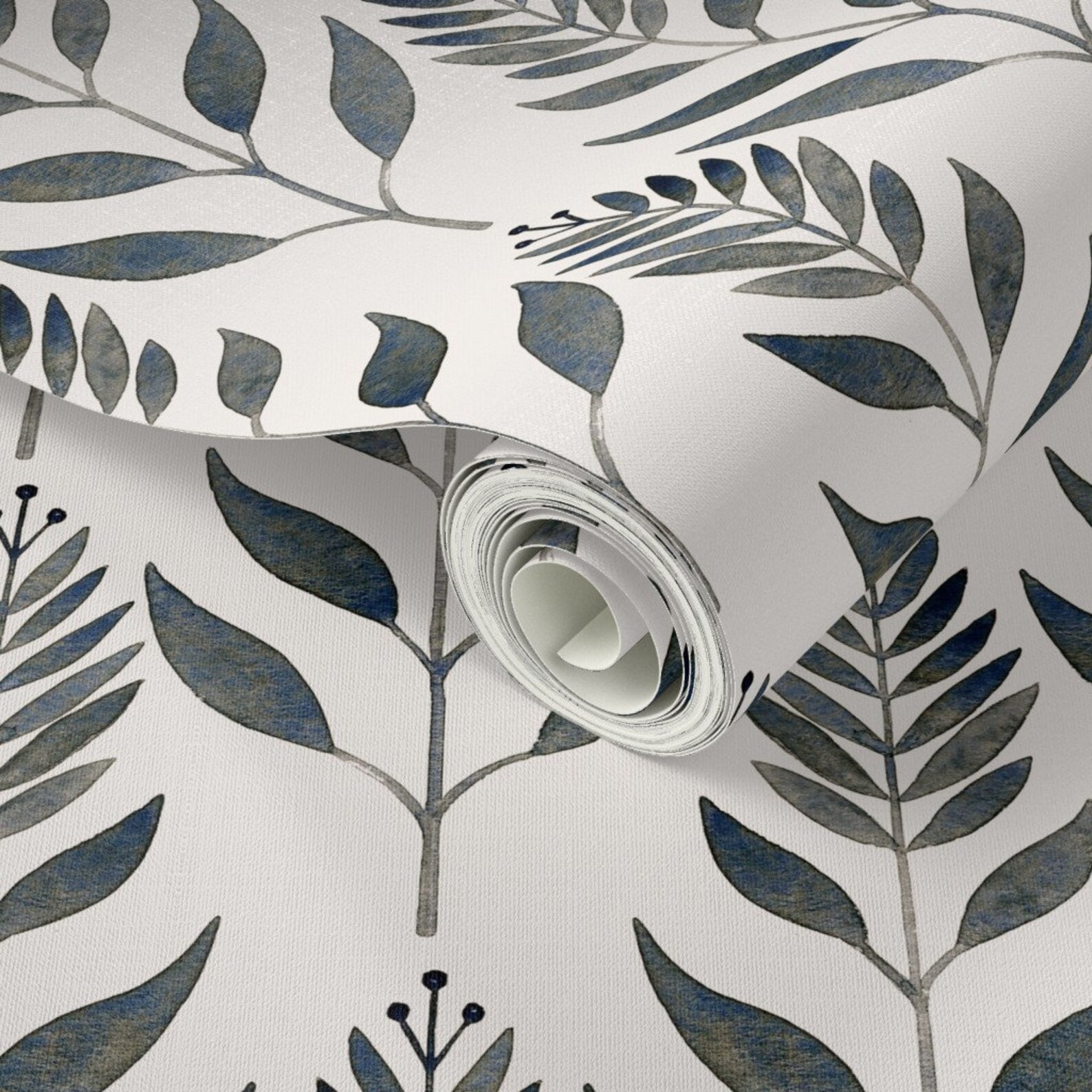 Botanical Wallpaper Navy Leaves Antiqued by Bluebirdcoop - Etsy