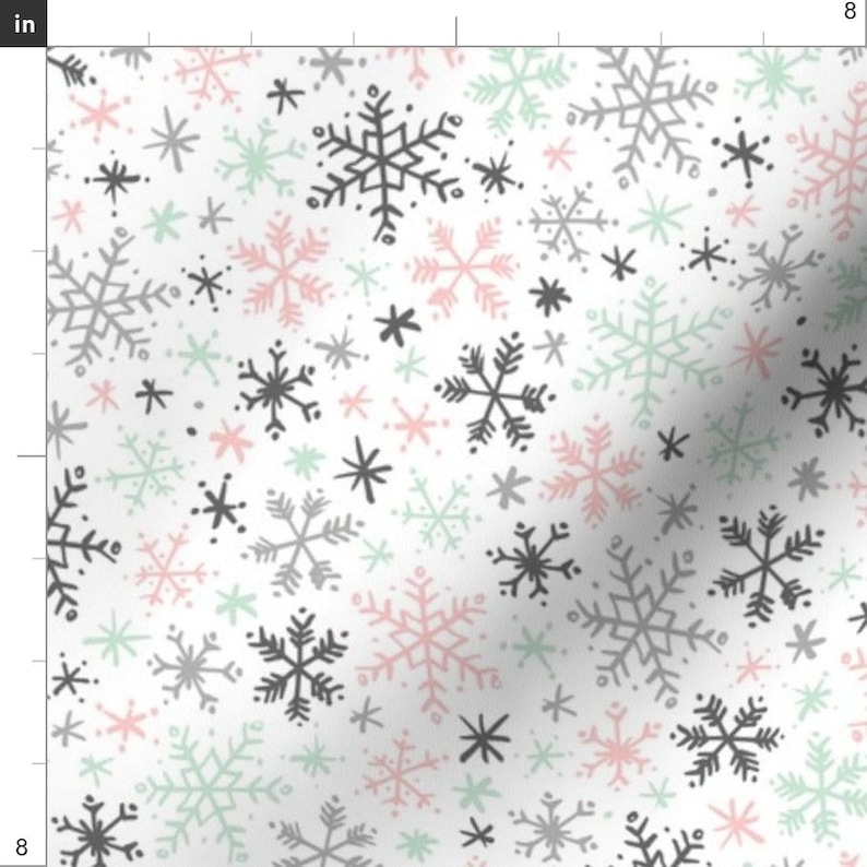 Snow Fabric Snowfall mint and Pink by Robyriker - Etsy