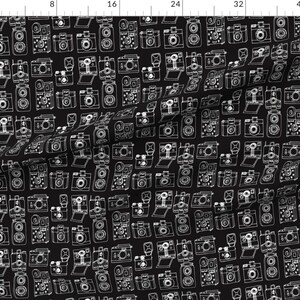 Vintage Cameras Fabric Vintage Cameras Black and White Hand Drawn by ...