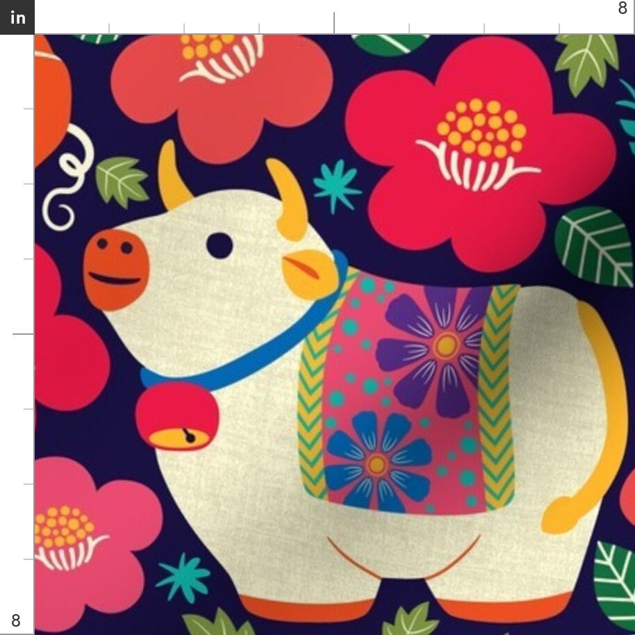 Year of the ox Fabric Lucky Ox By Meliszawang 2021 Lunar | Etsy