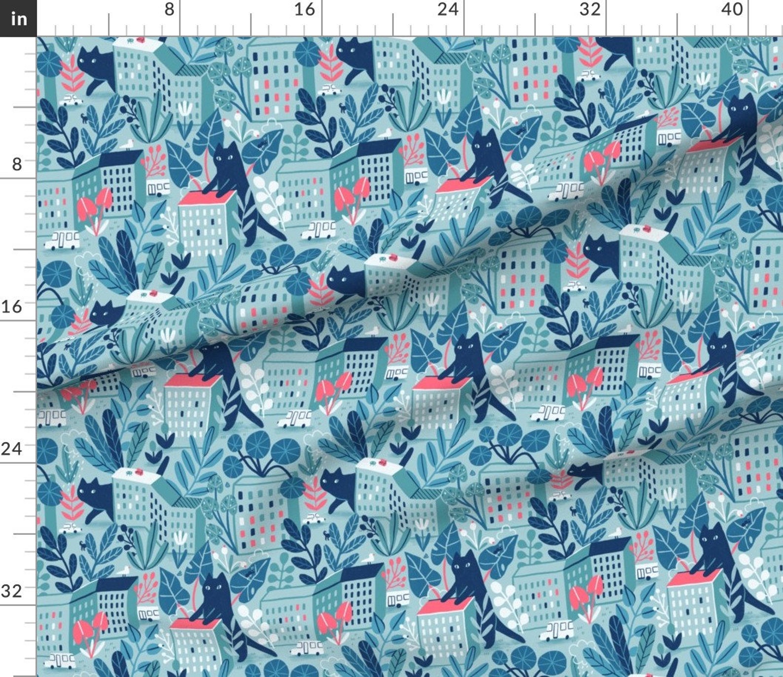 Funny Cats Fabric Giant Cats in the City by Kostolom3000 | Etsy