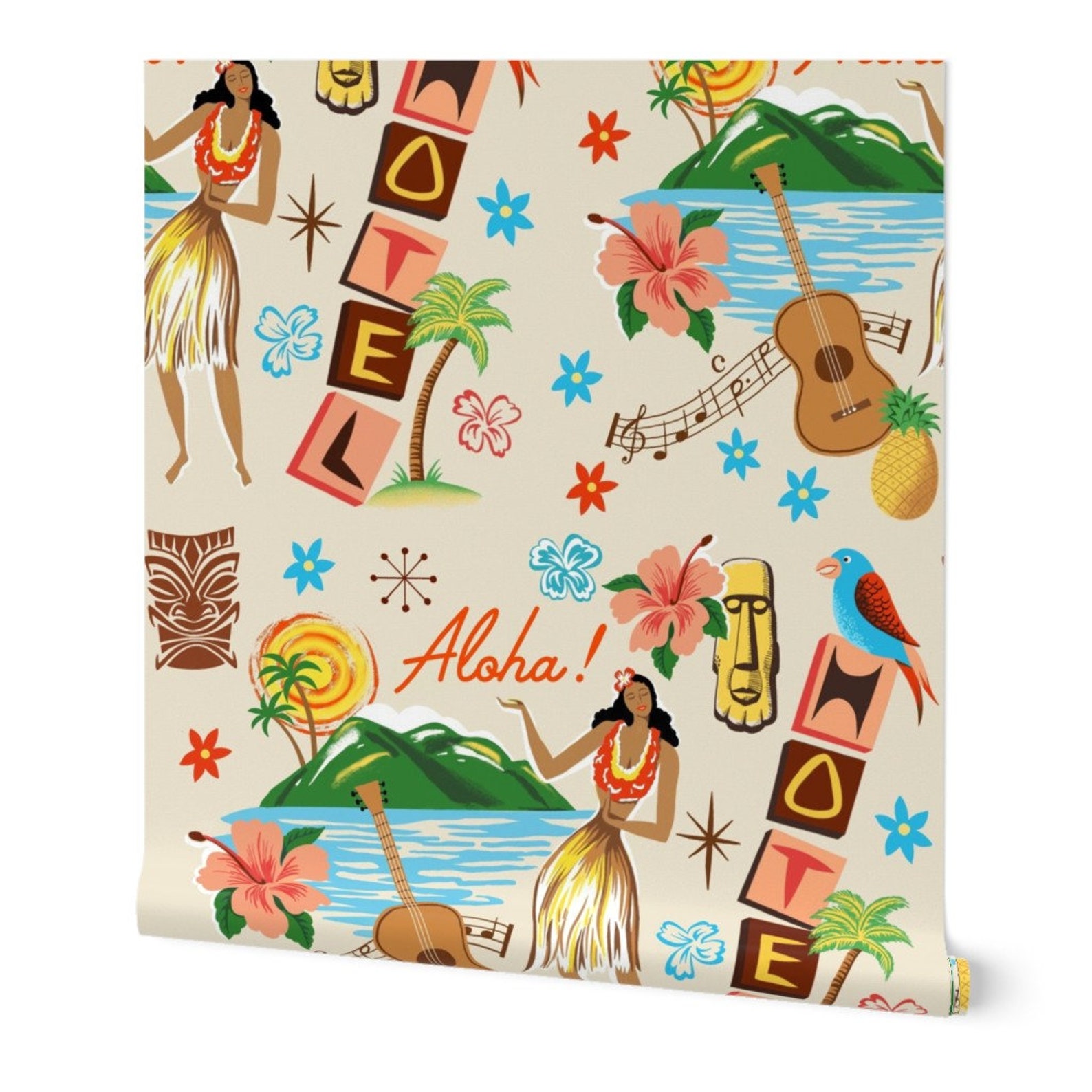 Hula Girl Wallpaper Hawaiian Holiday by Ruby Ritz Retro - Etsy