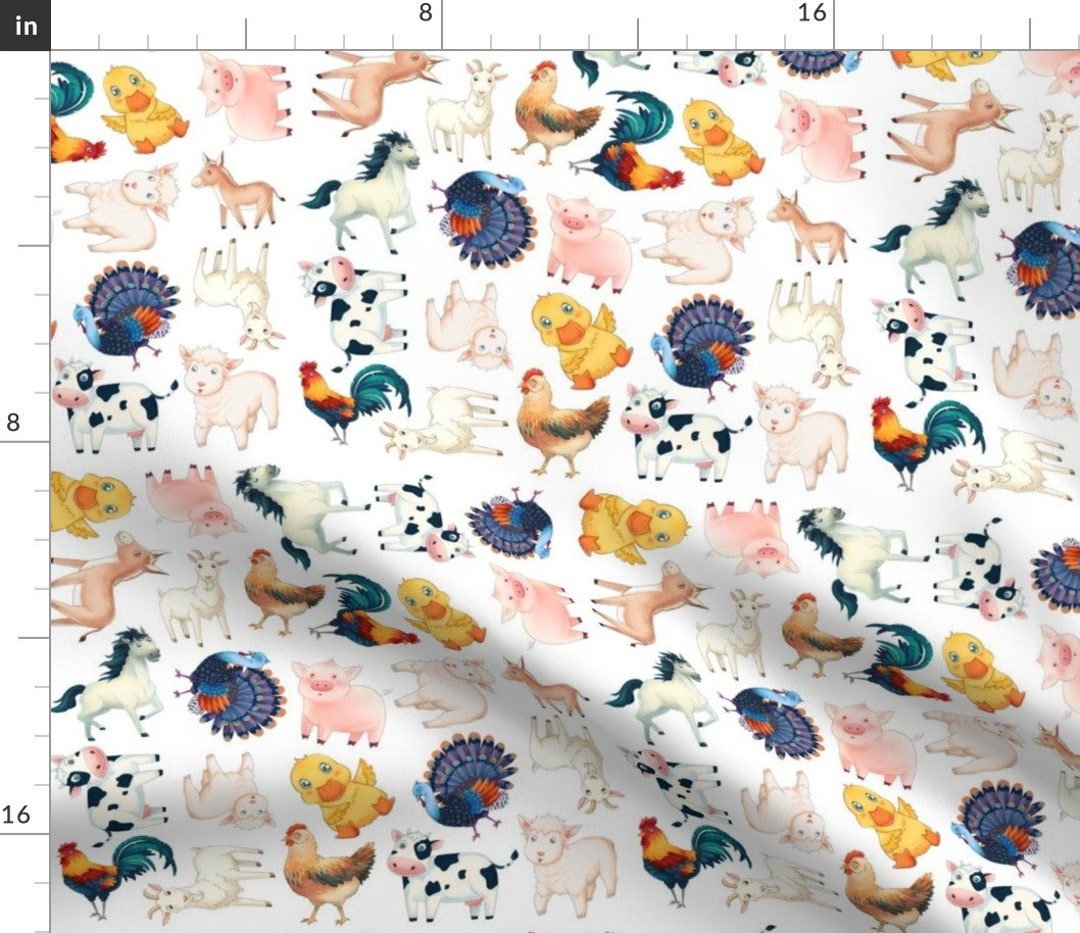 Farm Animals Fabric Farm Animals by Silveroakdesign Cute - Etsy