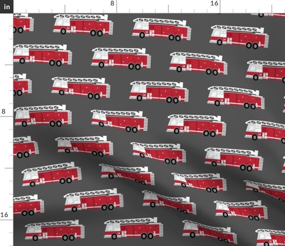 Fire Engines Fabric large Scale Fire Trucks Dark Red by - Etsy