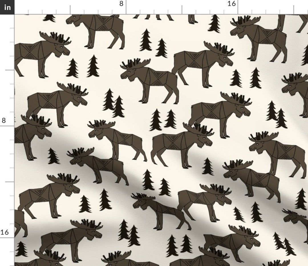 Moose Fabric Moose Forest Dark Brown and Cream Custom Fabric by Andrea ...