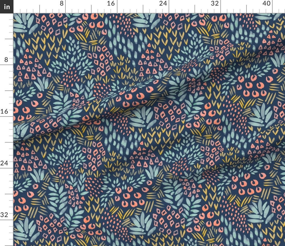 Abstract Botanical Fabric Garden Forms Midnight Jungle - Etsy