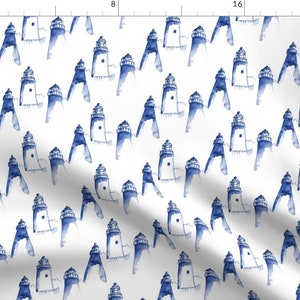 Blue Lighthouses Fabric Nautical Indigo Light House - Etsy