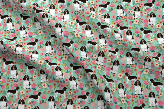 Spaniel Dog Fabric English Springer Spaniel Floral Dog By | Etsy