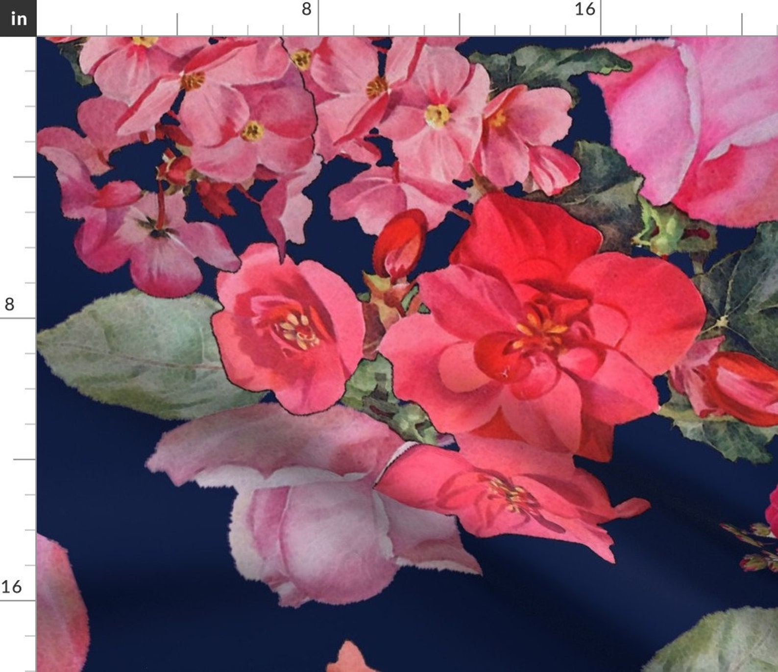 Large Print Floral Fabric Vintage Roses // Navy large by - Etsy