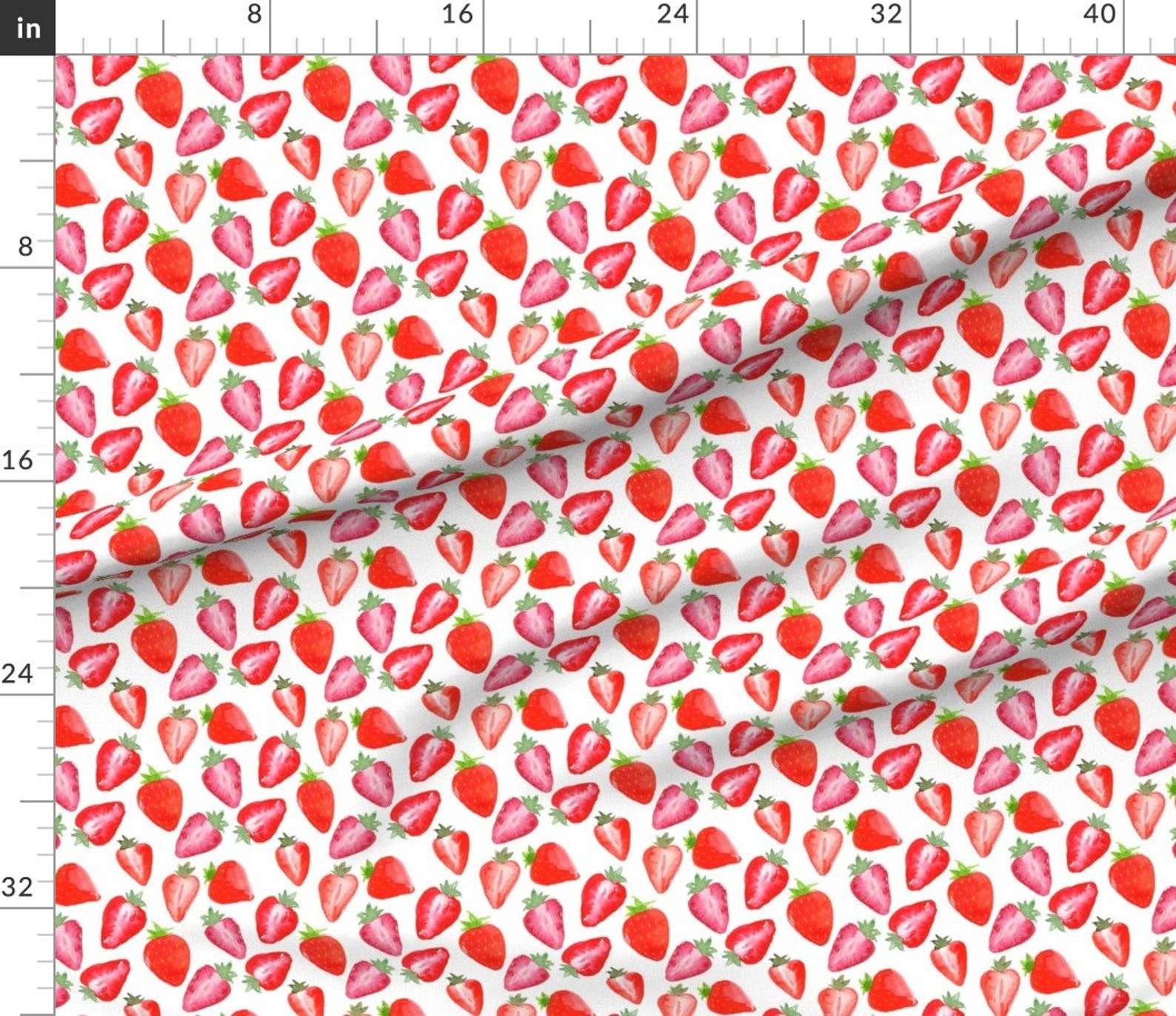 Strawberry Fabric Strawberries Red Watercolour on White by - Etsy