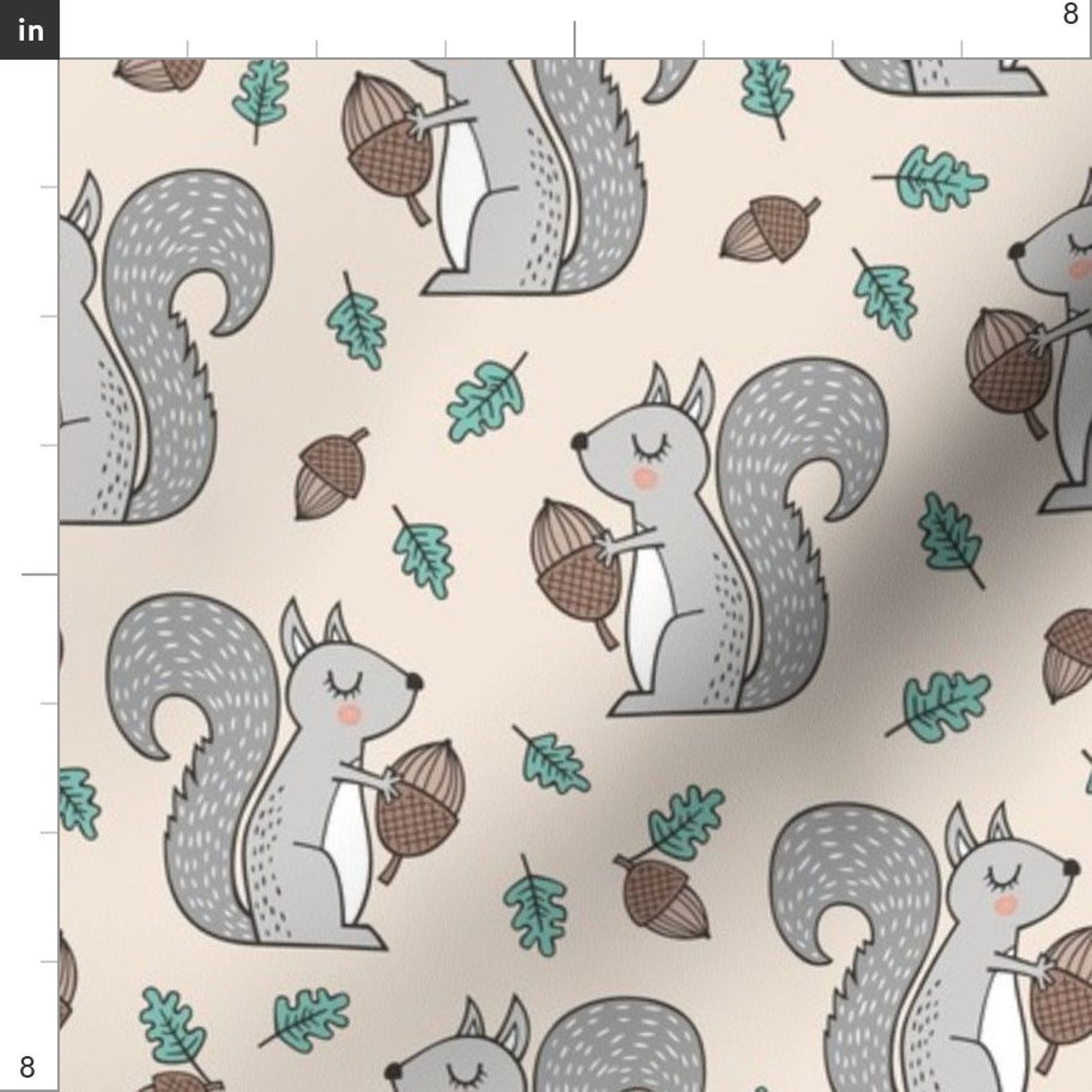 Woodland Fabric Forest Squirrel Squirrels With Leaves Acorn - Etsy
