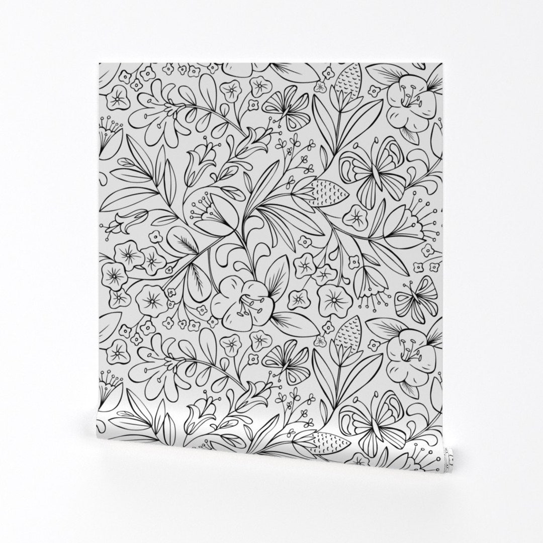 Floral Wallpaper Enchanted Garden Coloring Book by - Etsy