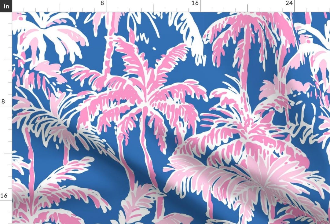 Blue Fabric - Pink Palm Trees by Red_raspberry_design - Preppy Coastal ...