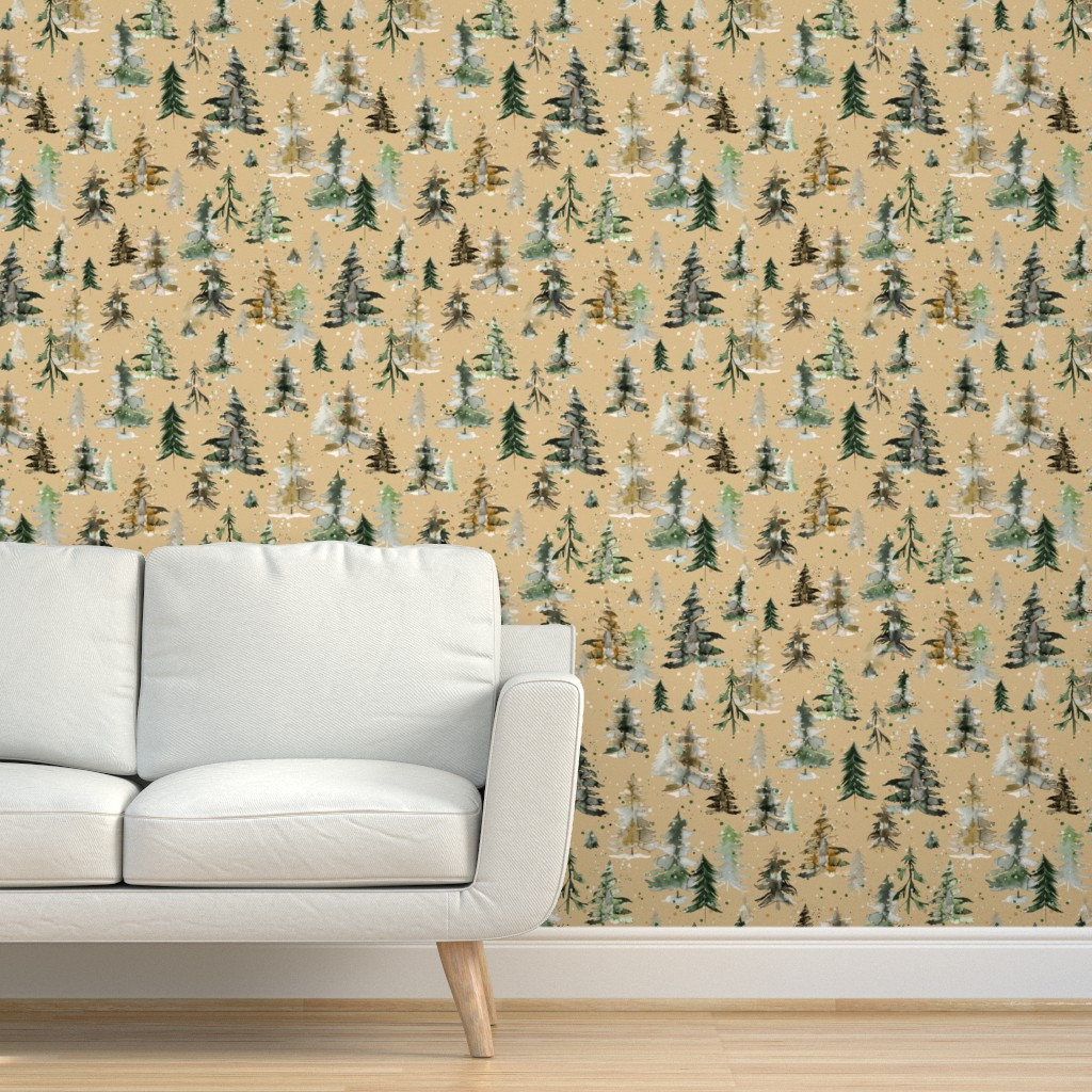 Tree Wallpaper Pines and Spruces by Ninola-design Green - Etsy
