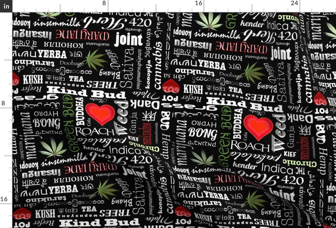 Marijuana Vocabulary Fabric Marijuana Names by Camomoto Black and Red ...