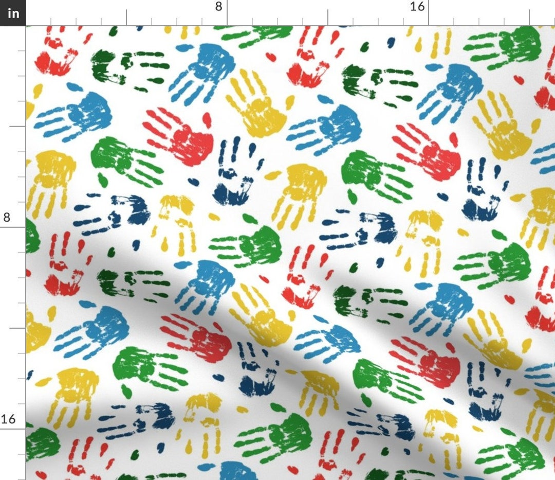 Rainbow Handprints Fabric Handprints by Juliabadeeva - Etsy