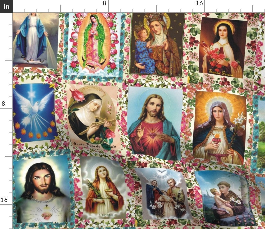 Catholic Saints Fabric Catholic Saints and Images Collage by - Etsy