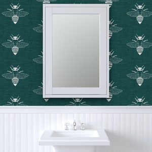 Honeybees on Teal Wallpaper Bees Large Scale by - Etsy