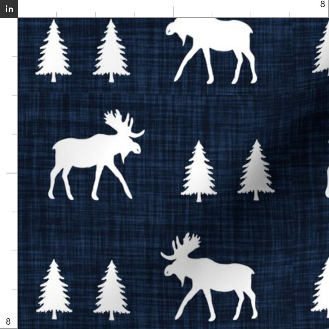 Navy Moose Fabric Moose Trot Navy by Ivieclothco Navy - Etsy