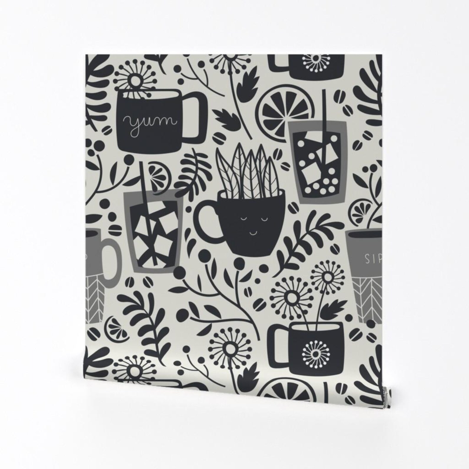 Coffee Wallpaper - Break Time by Susan Long -black White Tea Kitchen ...