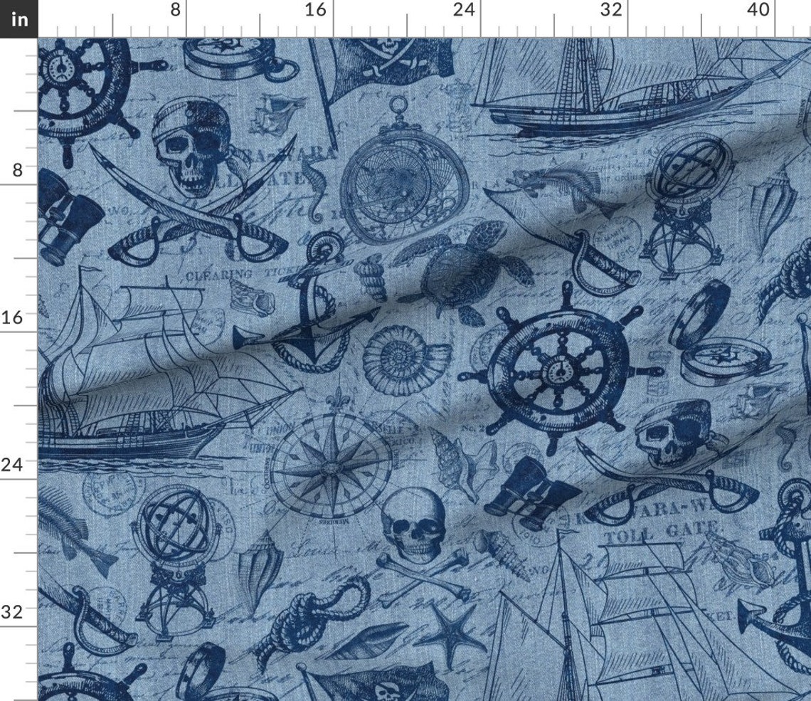 Vintage Nautical Fabric Ahoy Pirates by Andrea_haase_design - Etsy