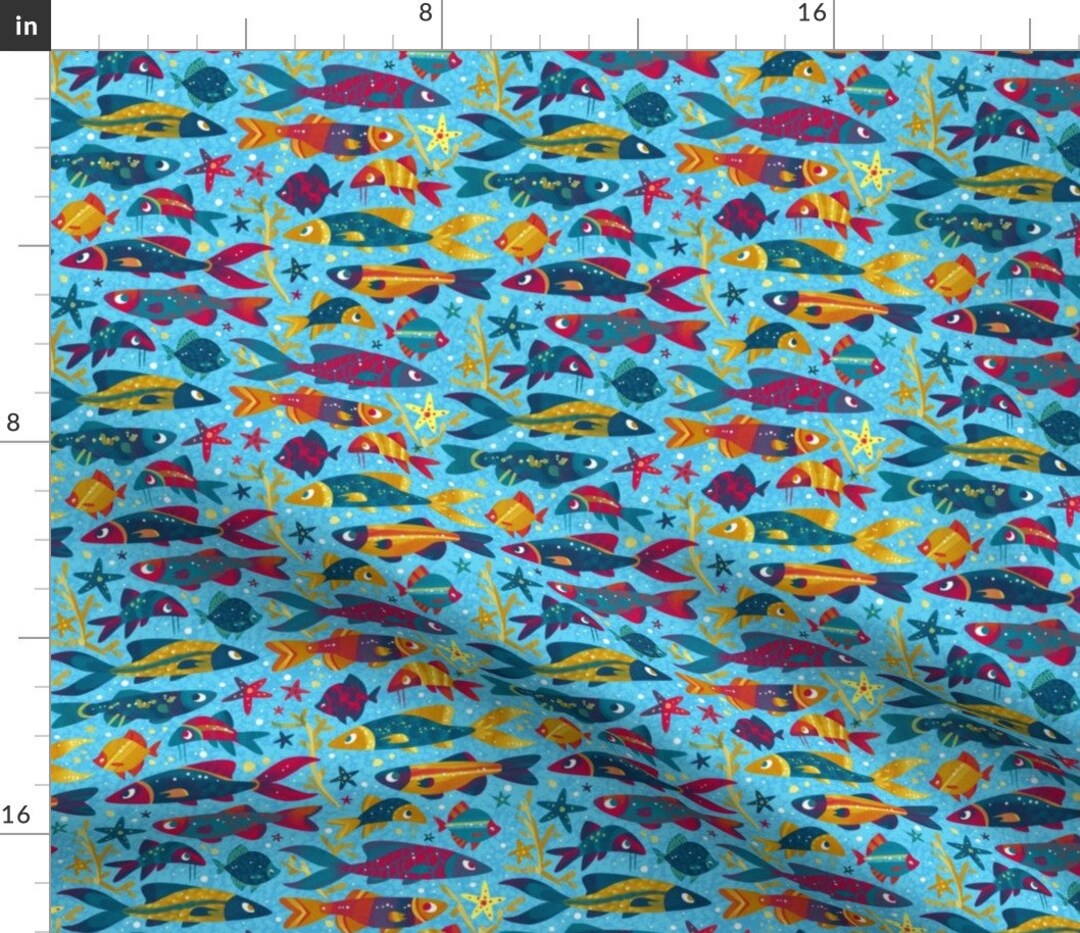 Aquatic Animals Fabric One Fish Two Fish Lots of Fish by - Etsy