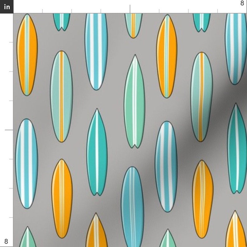 Retro Surfing Fabric Surfboards Multi Orange Teal On Grey By | Etsy