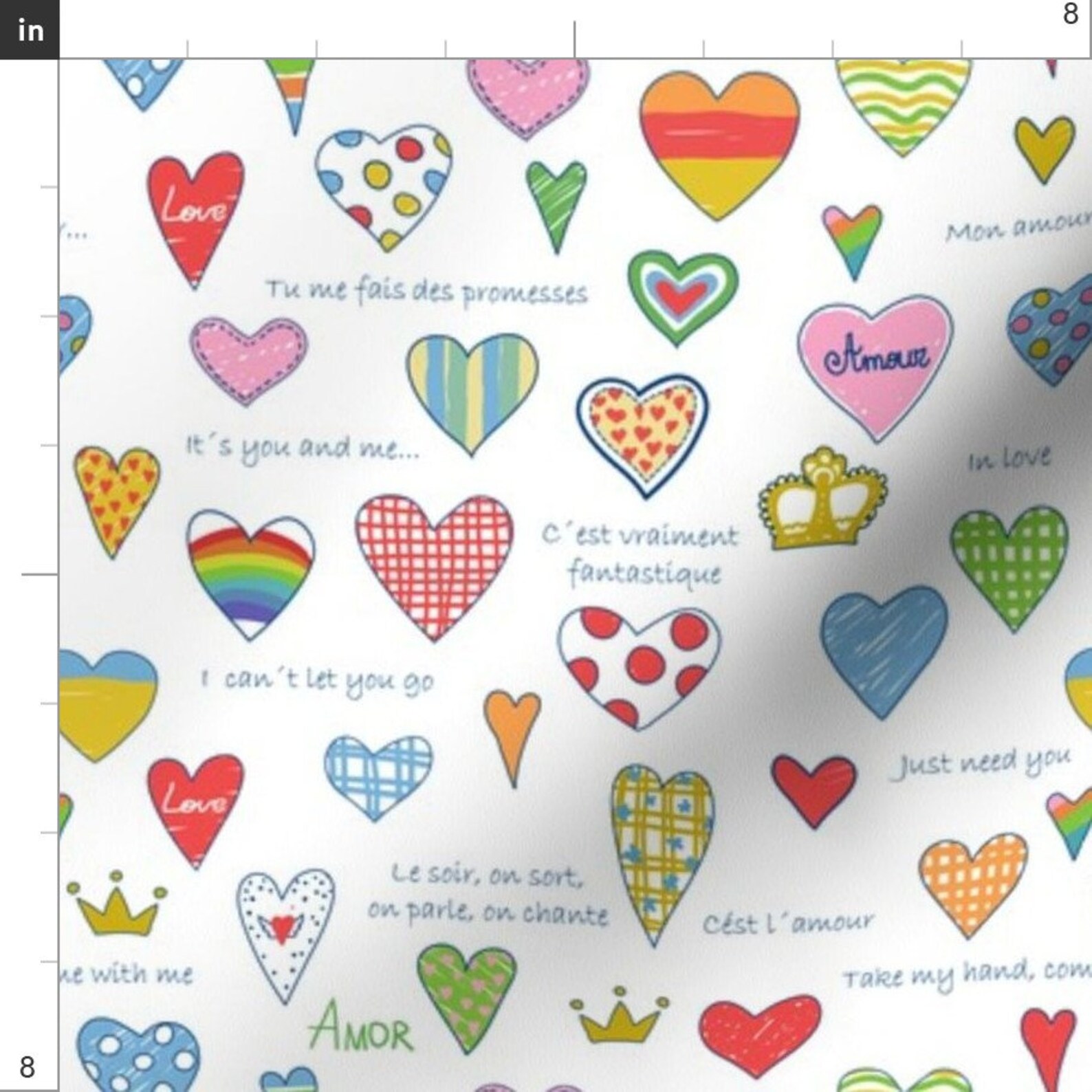 Tiny Colorful Heart Designs Fabric Love Pattern by - Etsy
