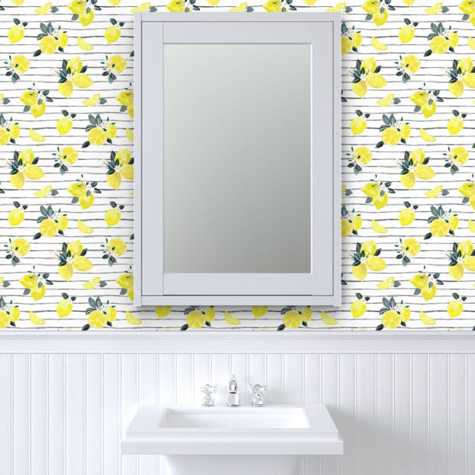 Lemons Wallpaper Citrus Flowers Lemon Stripe by Crystal - Etsy