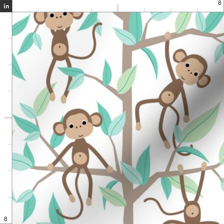 Monkey Fabric Monkey Jungle by Heleenvanbuul Baby Monkies - Etsy