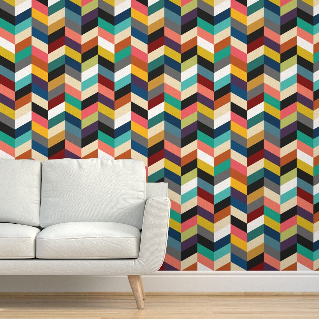 Rainbow Chevron Wallpaper Ellis Herringbone by Everindie - Etsy