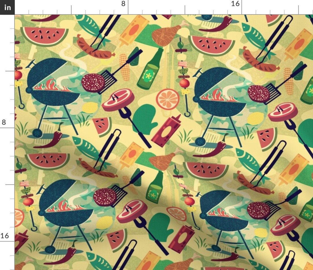 Summer Barbecue Fabric Summer Bbq 50 by Chicca Besso - Etsy