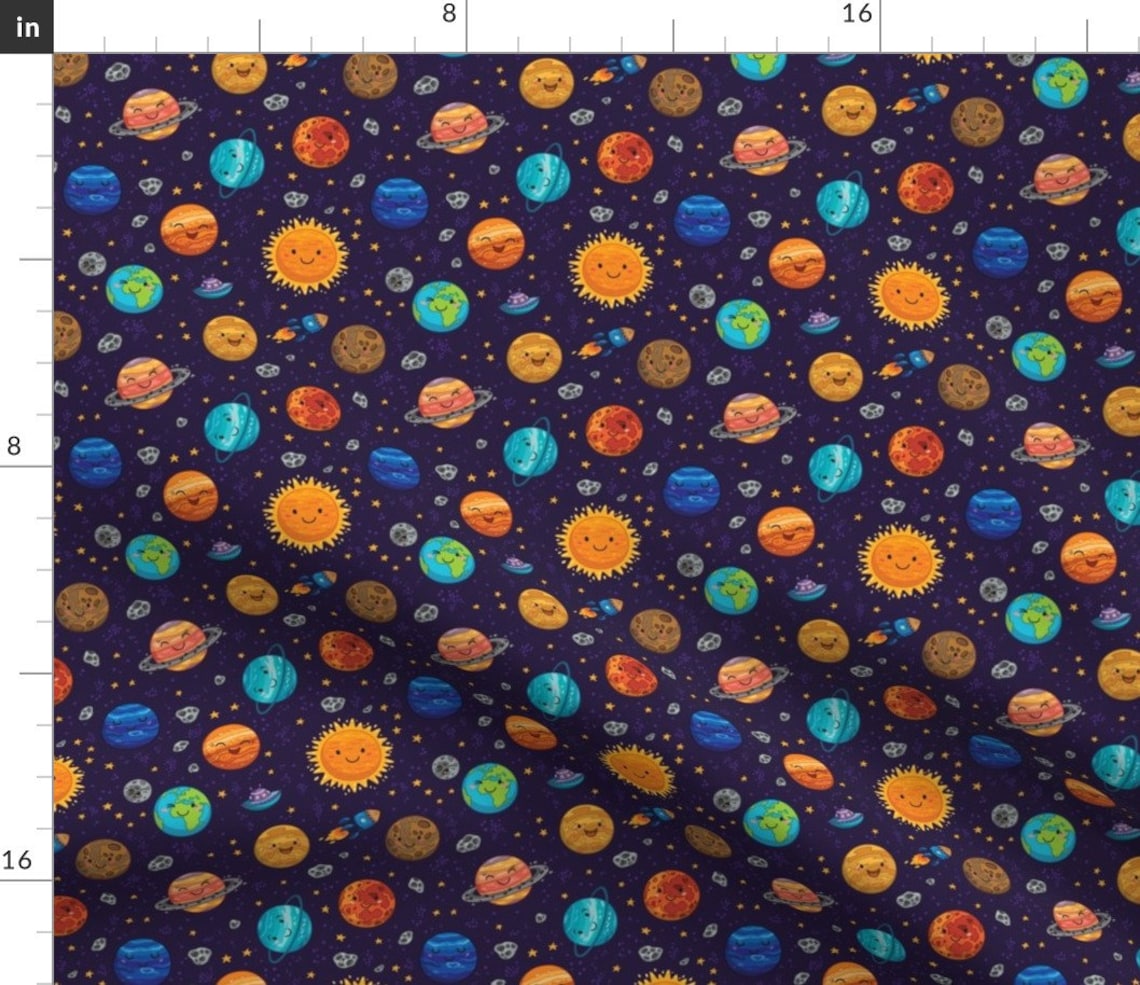 Outer Space Fabric Happy Space by Penguinhouse Galaxy - Etsy