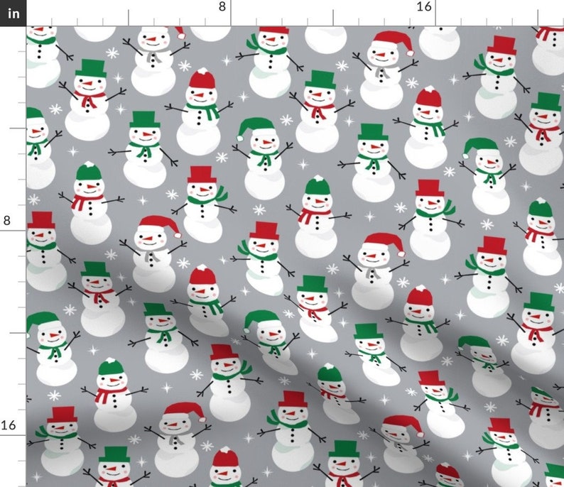 Snowman Fabric Snowman Winter Holiday Gray Christmas - Etsy