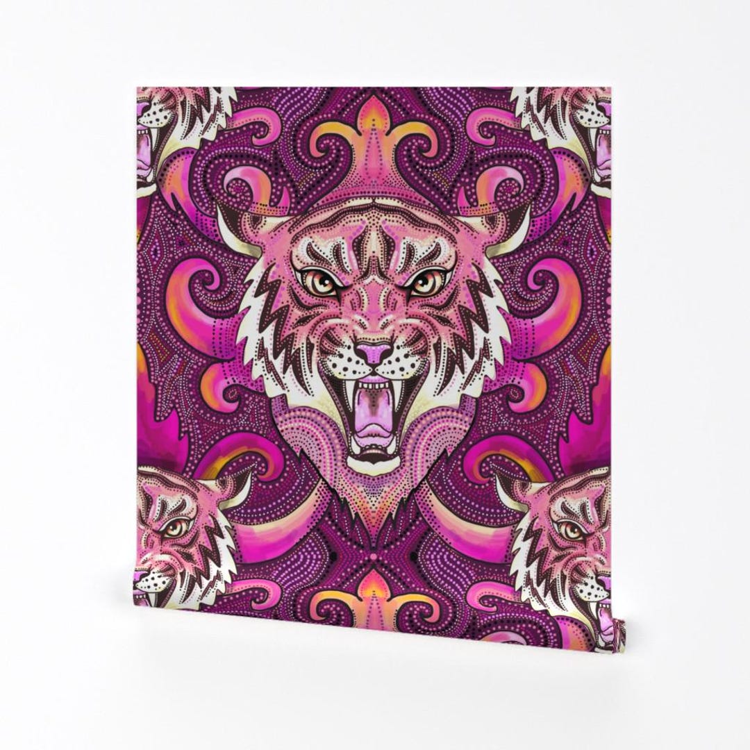 Pink Tigers Removable Peel and Stick Wallpaper - Purple Orange ...