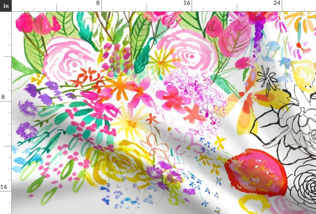 Watercolor Floral Fabric - Botanical Sketchbook - Large Scale Print by ...