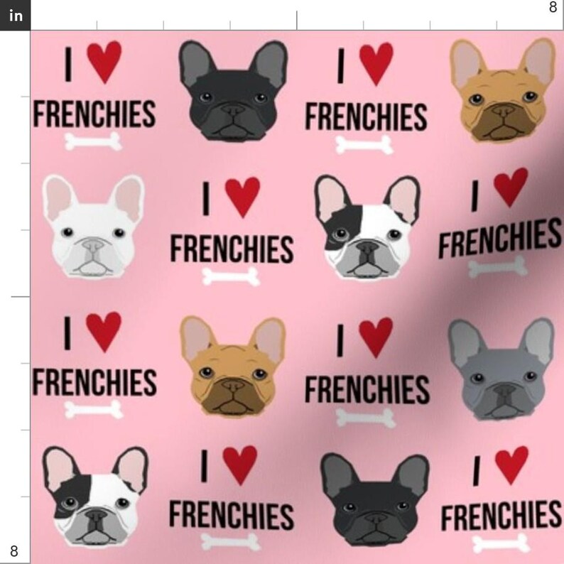 I Love Frenchies Fabric - I Love French Bulldogs Fabric - Frenchie Face ...