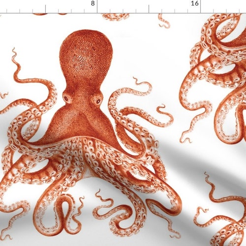 Octopus Fabric Octopus Oasis in Coral by Willowlanetextiles - Etsy