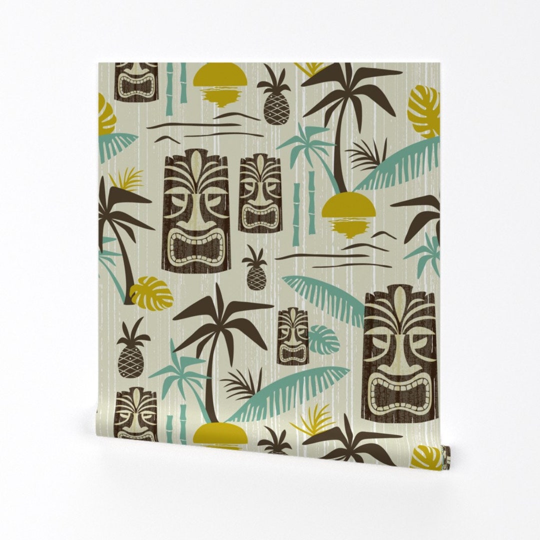 Tiki Wallpaper Island Tiki by Heatherdutton Green Yellow Paradise ...