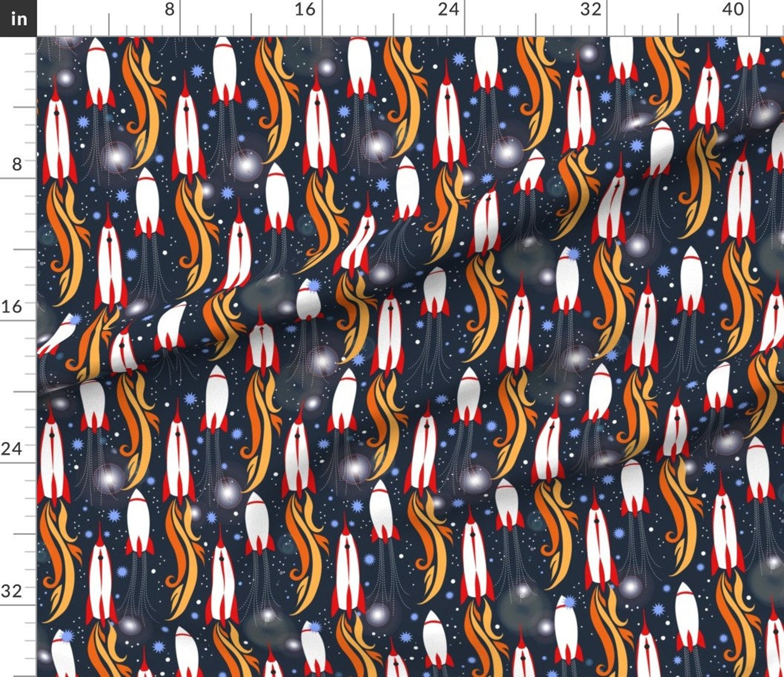 Space Rockets Fabric Blast Off by Robinpickens Space | Etsy